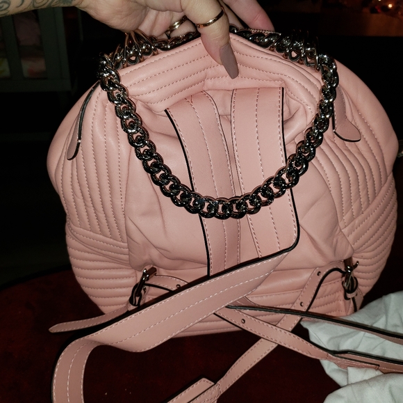 Moschino | Bags | Moschino Leather Topstitched Chain Backpack | Poshmark